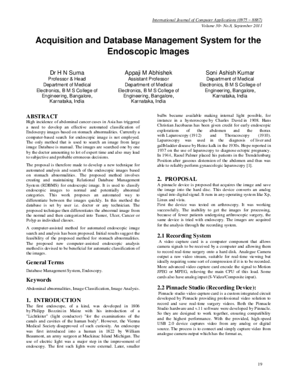 (PDF) Acquisition and Database Management System for the Endoscopic Images