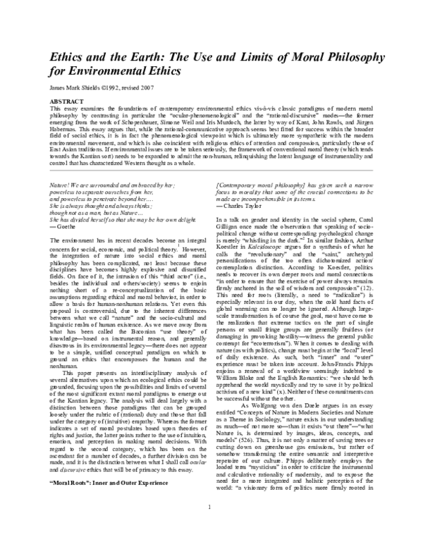 (PDF) Ethics and the Earth : The Use and Limits of Moral Philosophy for ...