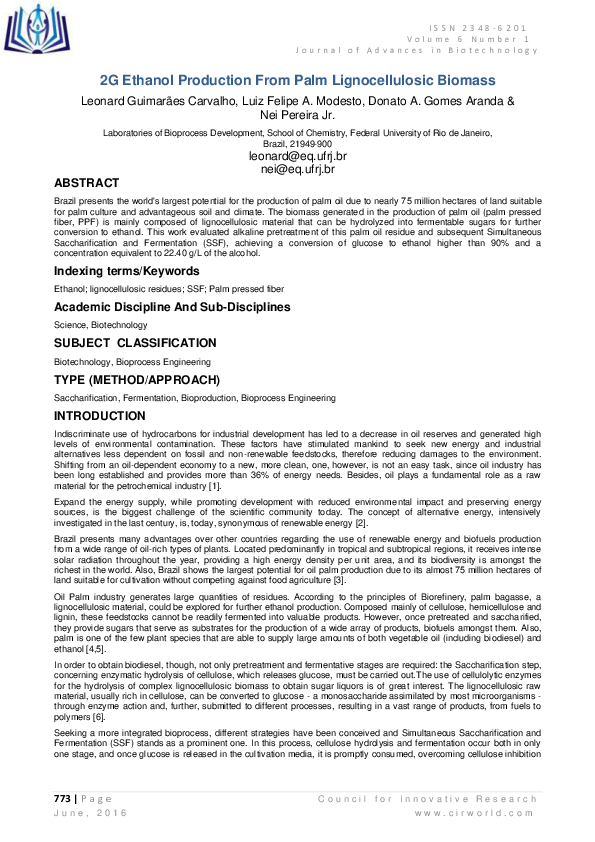 (PDF) 2G Ethanol Production From Palm Lignocellulosic Biomass