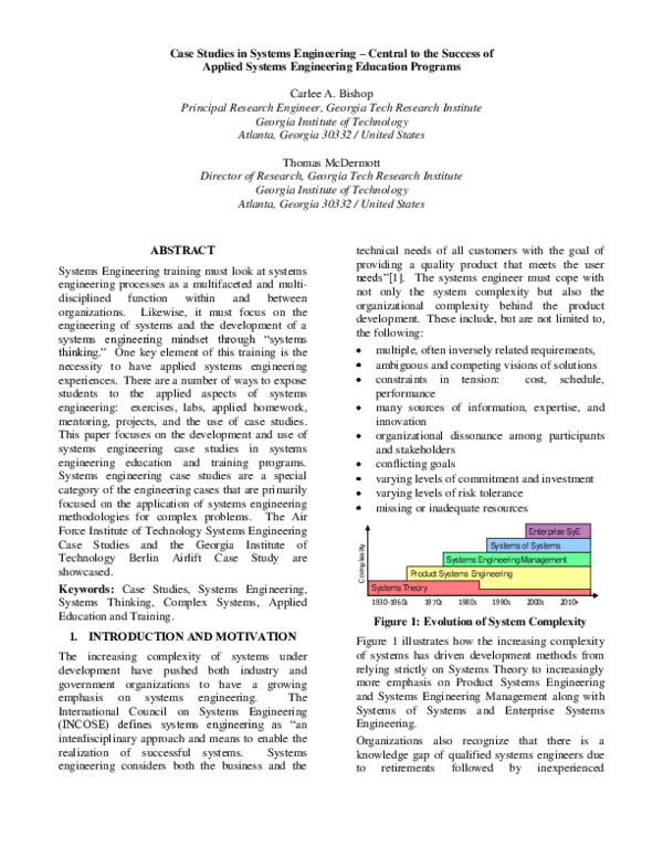 (PDF) Case Studies in Systems Engineering – Central to the Success of ...