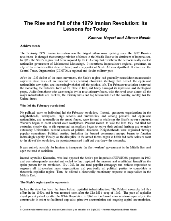 (PDF) The Rise and Fall of the 1979 Iranian Revolution : Its Lessons ...