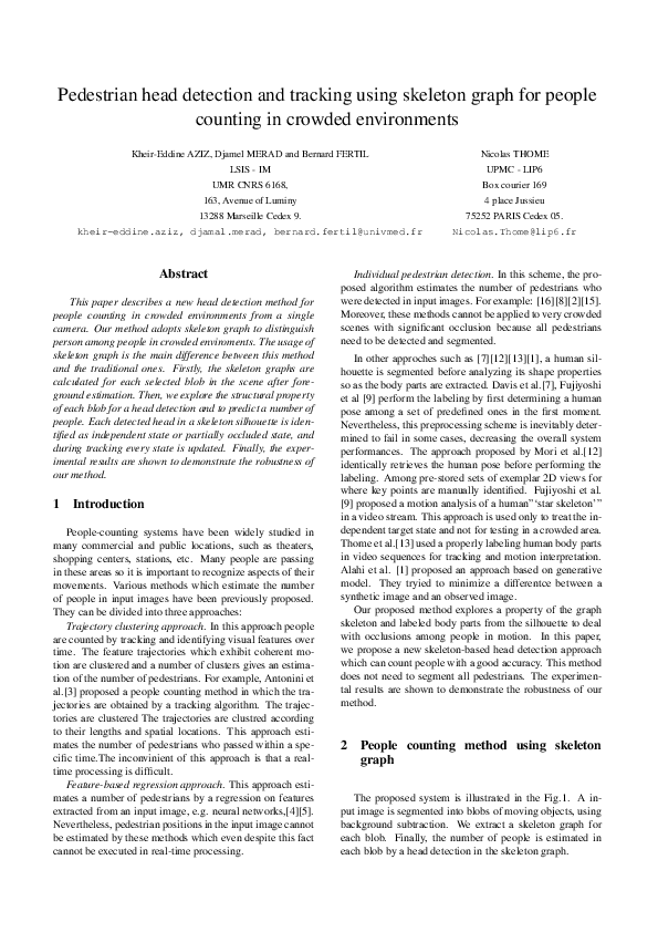 Pdf Pedestrian Head Detection And Tracking Using Skeleton Graph For People Counting In Crowded