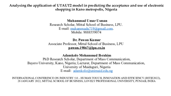 (PPT) Analysing the application of UTAUT2 model in predicting the acceptance and use of ...