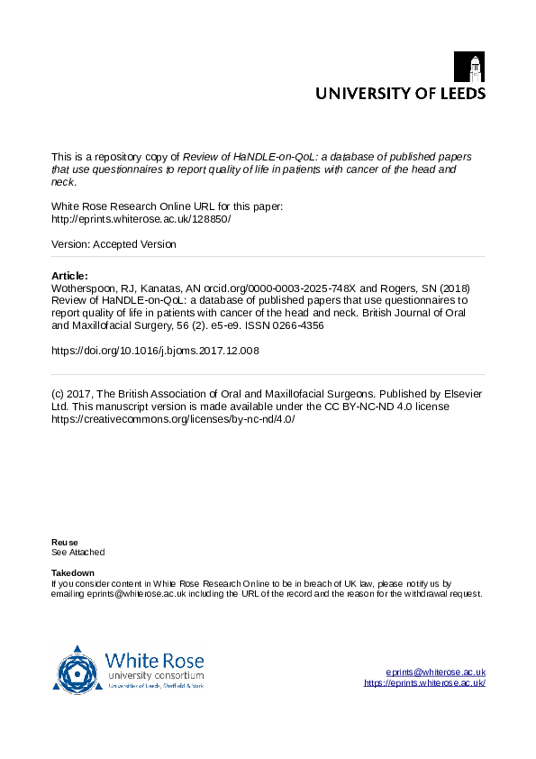 (PDF) Review of HaNDLE-on-QoL: a database of published papers that use questionnaires to report ...