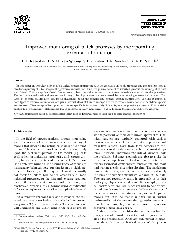Pdf Improved Monitoring Of Batch Processes By Incorporating External
