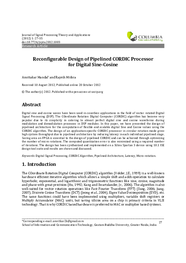 Reconfigurable Design Of Pipelined Cordic Processor For Digital Sine Cosine