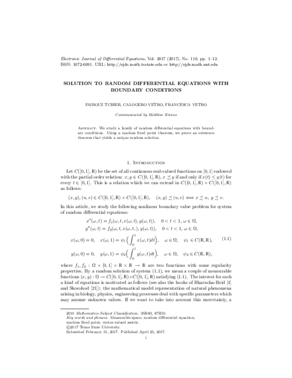 Solution To Random Differential Equations With Boundary Conditions