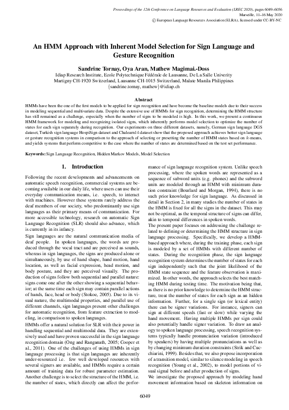 (PDF) An HMM Approach with Inherent Model Selection for Sign Language ...