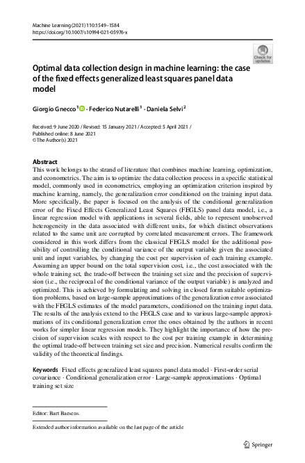 (PDF) Optimal data collection design in machine learning: the case of the fixed effects ...