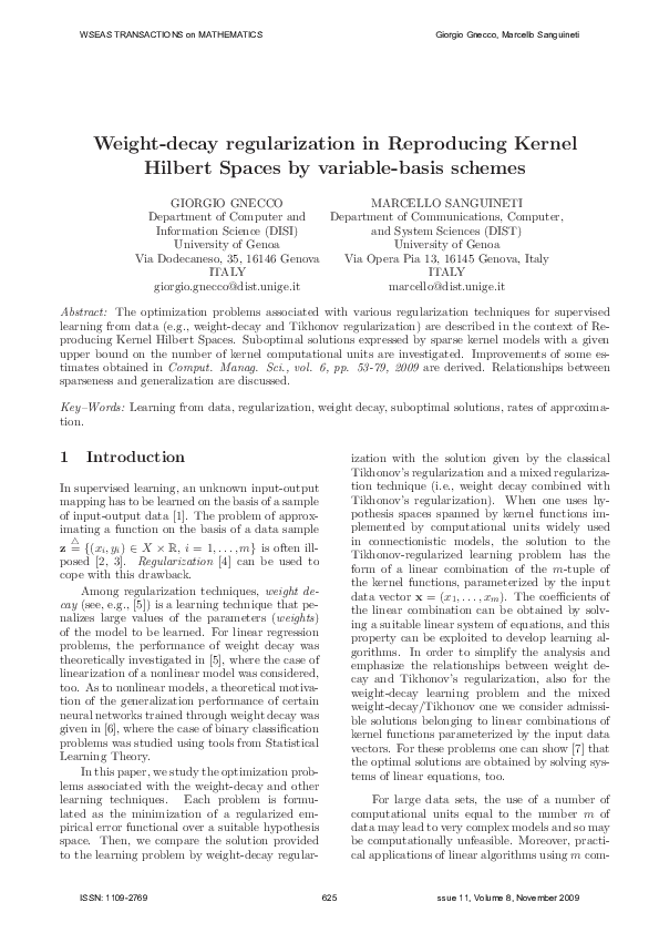 (PDF) Weight-decay regularization in reproducing Kernel Hilbert spaces ...