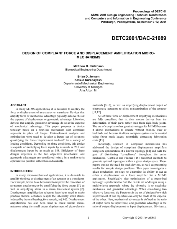 (PDF) Design of compliant force and displacement amplification micro ...