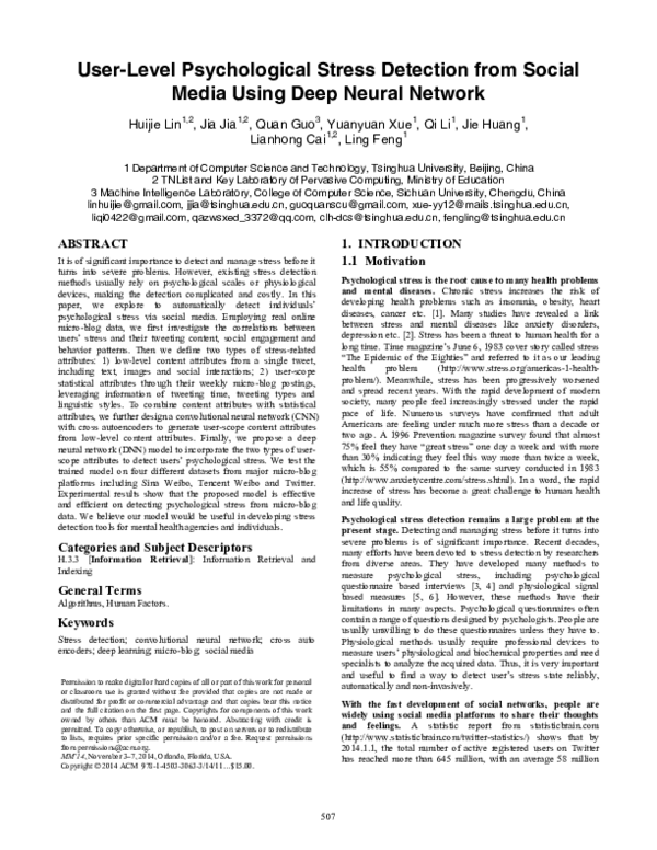 (PDF) User-level psychological stress detection from social media using deep neural network