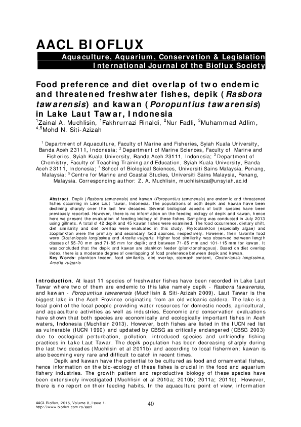 (PDF) Food preference and diet overlap of two endemic and threatened ...