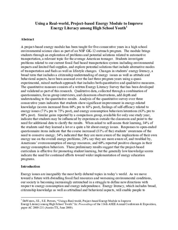 (PDF) Using A Real World, Project Based Energy Module To Improve Energy ...