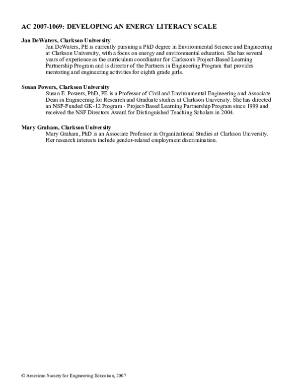 (PDF) Developing an Energy Literacy Scale