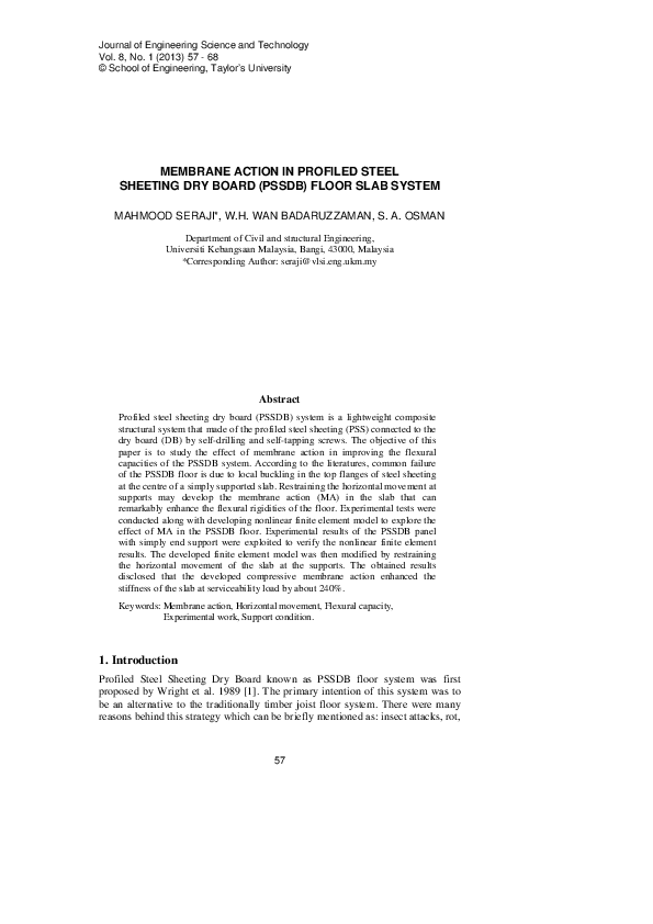 (PDF) Membrane action in profiled steel sheeting dry board (PSSDB ...