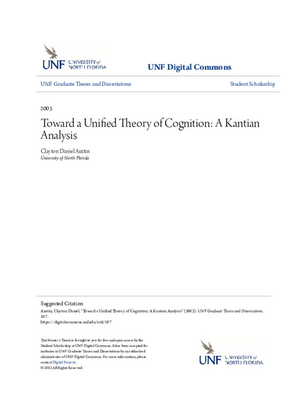 (PDF) Toward a Unified Theory of Cognition: A Kantian Analysis