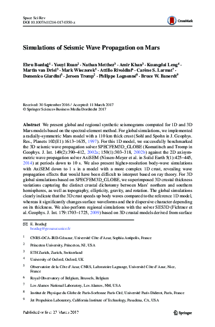 (PDF) Simulations of Seismic Wave Propagation on Mars