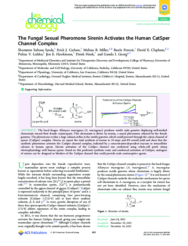 (PDF) The Fungal Sexual Pheromone Sirenin Activates the Human CatSper ...