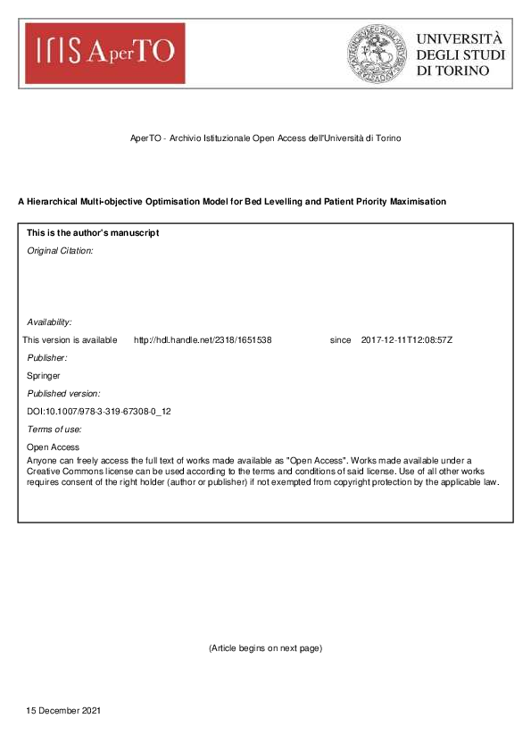 (PDF) A Hierarchical Multi-objective Optimisation Model for Bed ...