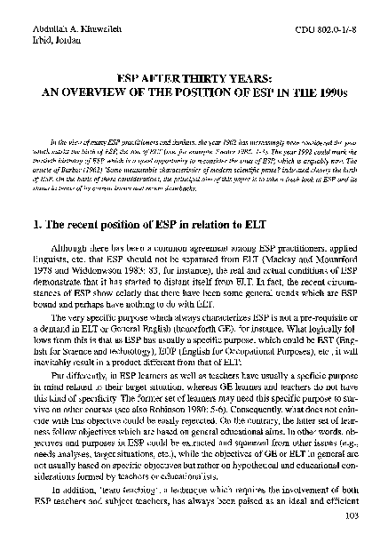 (PDF) ESP after thirty years: an overview of the position of ESP in the ...