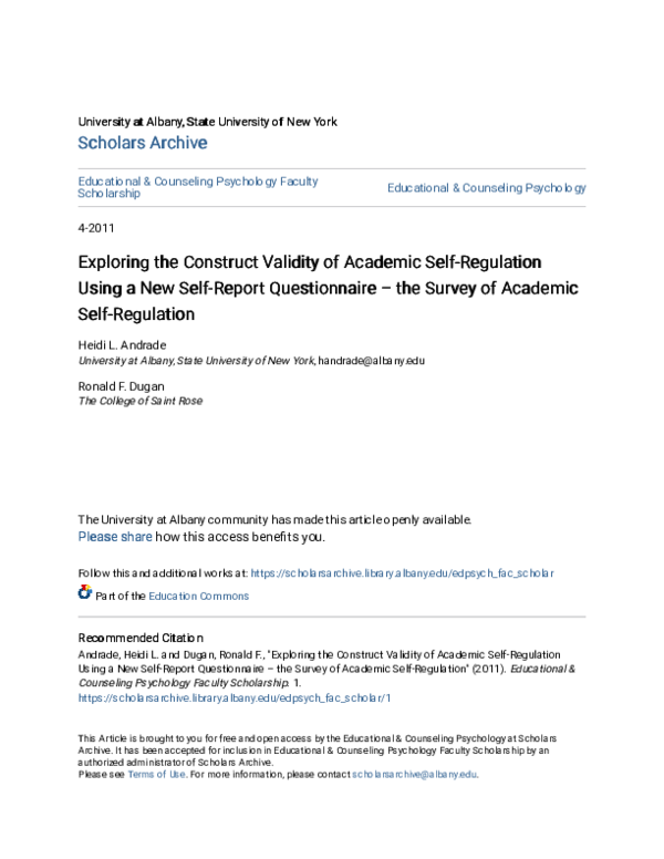 (PDF) Exploring the Construct Validity of Academic Self-Regulation Using a New Self-Report ...
