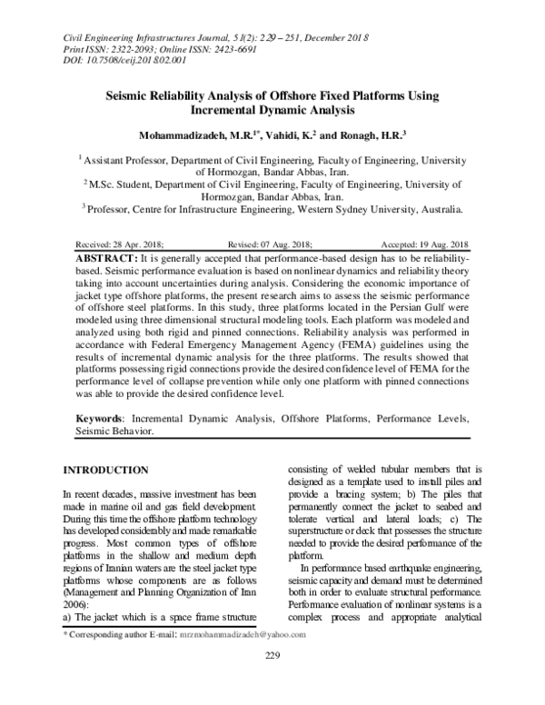 Pdf Seismic Performance Of Jacket Type Offshore Platforms Through Incremental Dynamic Analysis