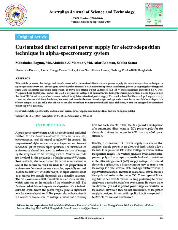 (PDF) Customized direct current power supply for electrodeposition ...