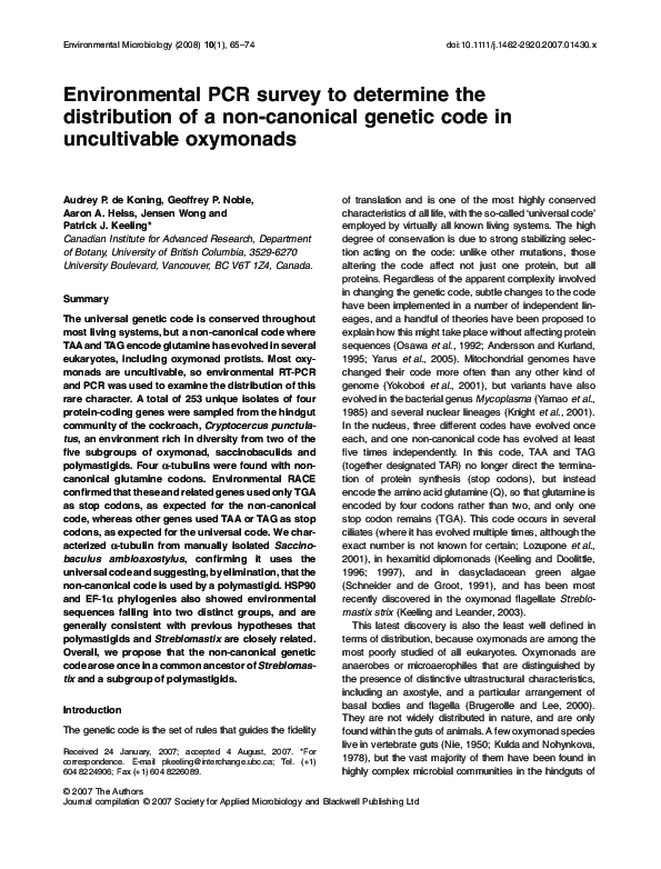 (PDF) Environmental PCR survey to determine the distribution of a non ...