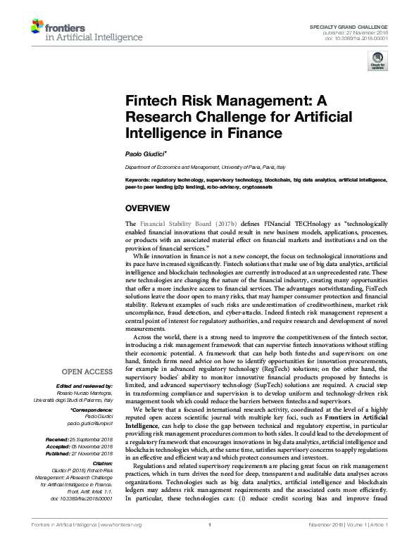 (PDF) Fintech Risk Management: A Research Challenge for Artificial ...