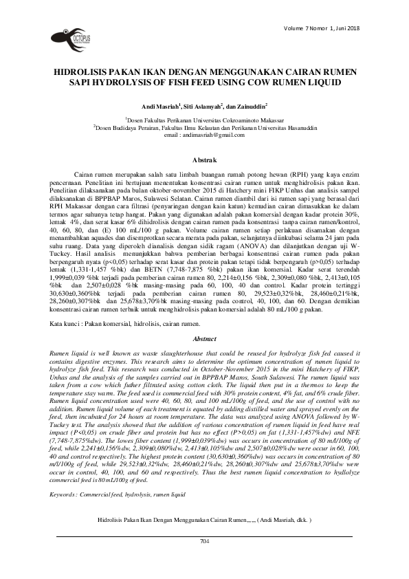 (PDF) Hidrolisis Pakan Ikan Dengan Menggunakan Cairan Rumen Sapi ...