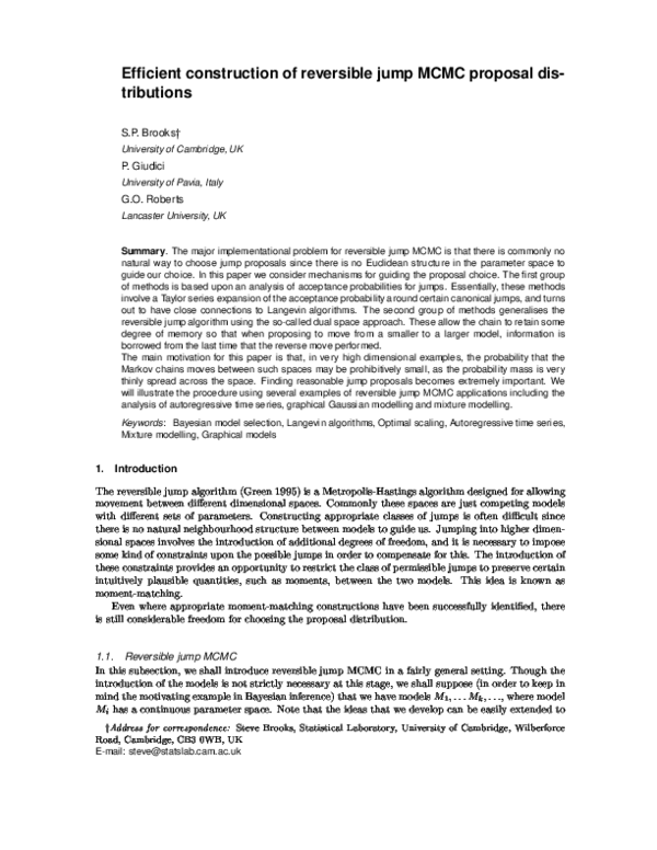 Pdf Efficient Construction Of Reversible Jump Mcmc Proposal Distributions