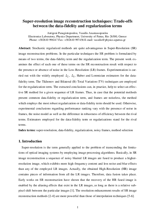 (PDF) 1 Super-resolution image reconstruction techniques: Trade-offs ...