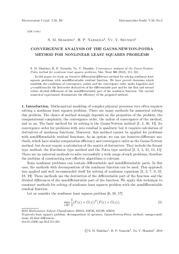 (PDF) Convergence analysis of the Gauss-NewtonPotra method for nonlinear least squares problems