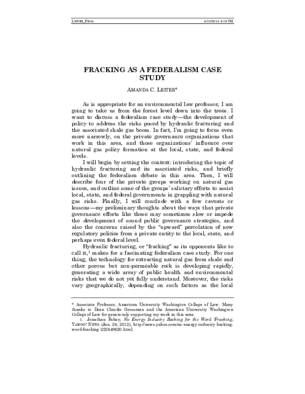 (PDF) Fracking as a Federalism Case Study