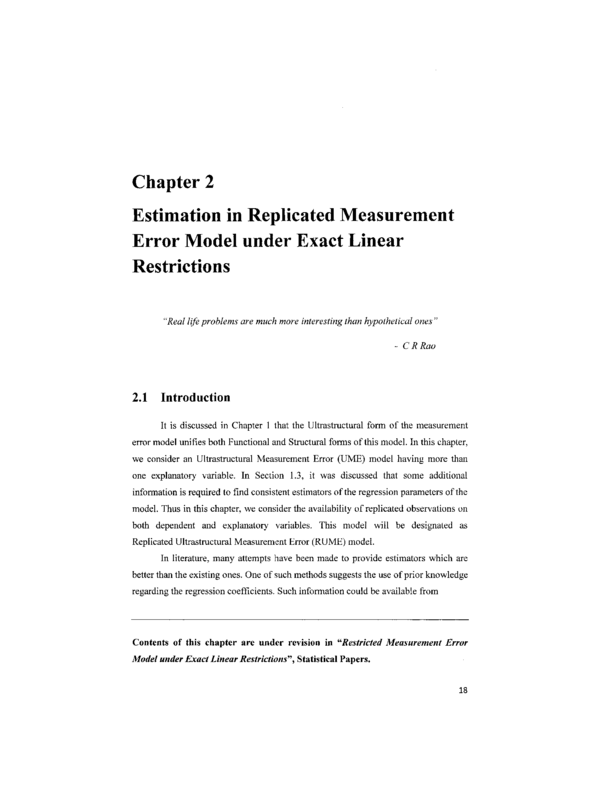 Pdf Replicated Measurement Error Model Under Exact Linear Restrictions