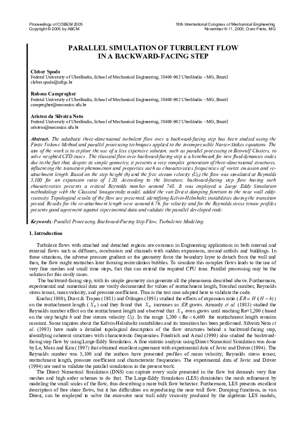 (PDF) Parallel Simulation of Turbulent Flow in a Backward-Facing Step