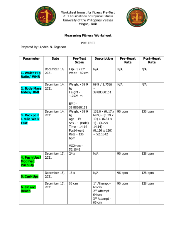(PDF) Pre-Fitness Test