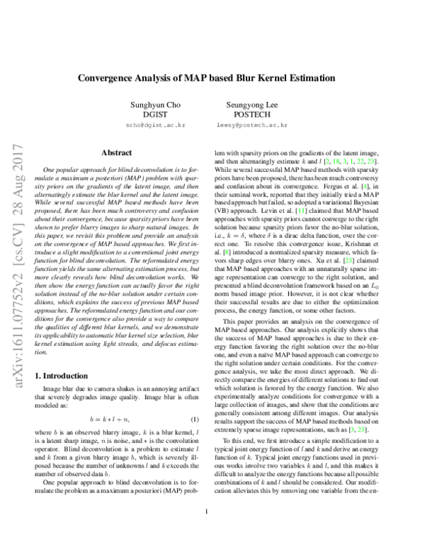 Pdf Convergence Analysis Of Map Based Blur Kernel Estimation
