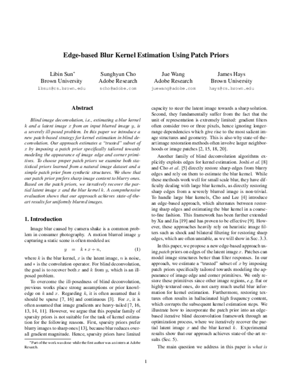 (PDF) Edge-based blur kernel estimation using patch priors