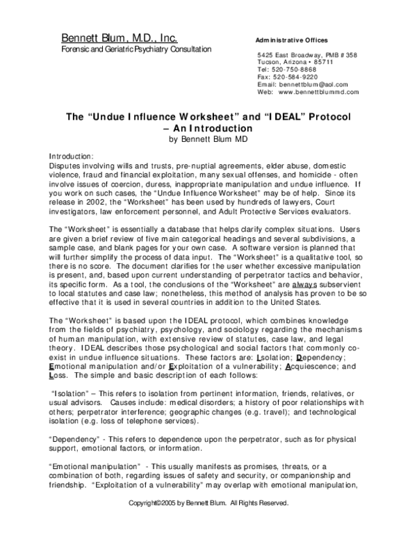 (PDF) The "Undue Influence Worksheet" and "IDEAL" Protocol - An ...