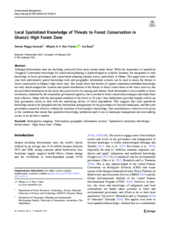 (PDF) Local Spatialized Knowledge of Threats to Forest Conservation in ...