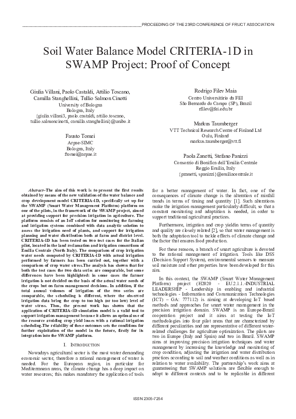 (PDF) Soil Water Balance Model CRITERIA-ID in SWAMP Project: Proof of ...