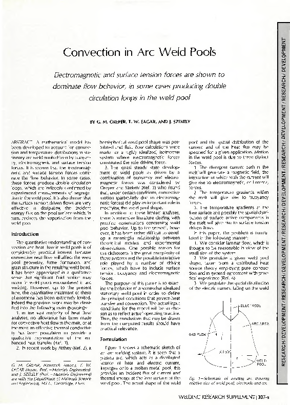 (PDF) Convection in Arc Weld Pools Electromagnetic and surface tension ...