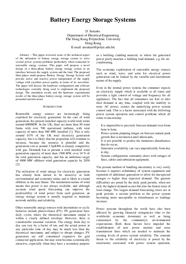 (PDF) Battery energy storage systems