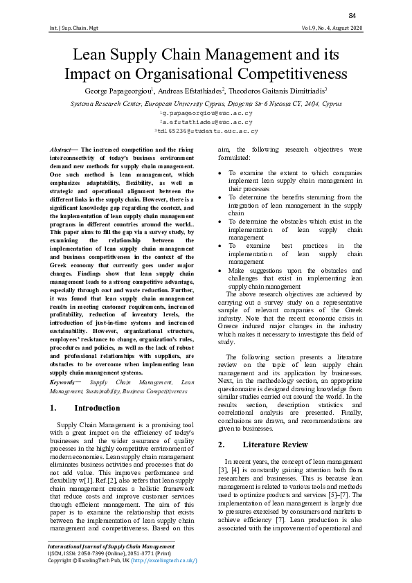 (PDF) Lean Supply Chain Management and its Impact on Organisational ...