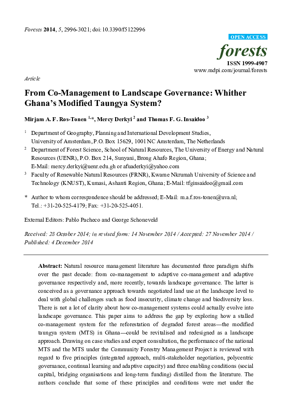 (PDF) Article From Co-Management to Landscape Governance: Whither Ghana ...