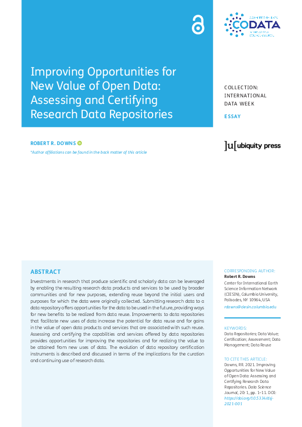 (PDF) Improving Opportunities for New Value of Open Data: Assessing and ...