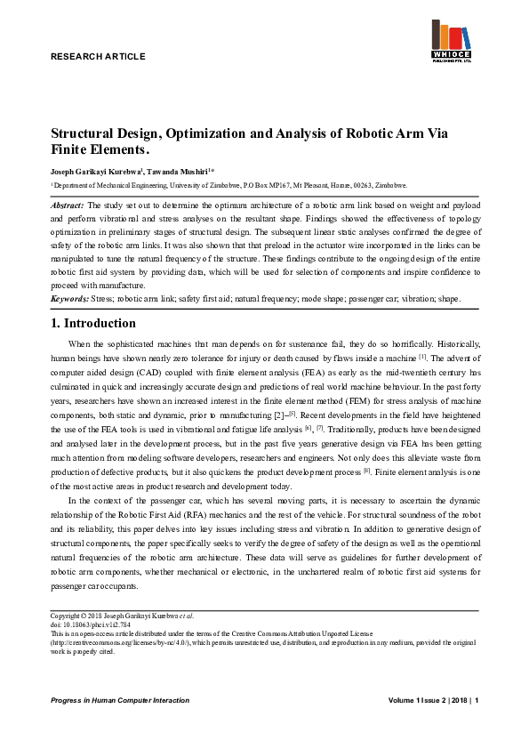 Pdf Structural Design Optimization And Analysis Of Robotic Arm Via
