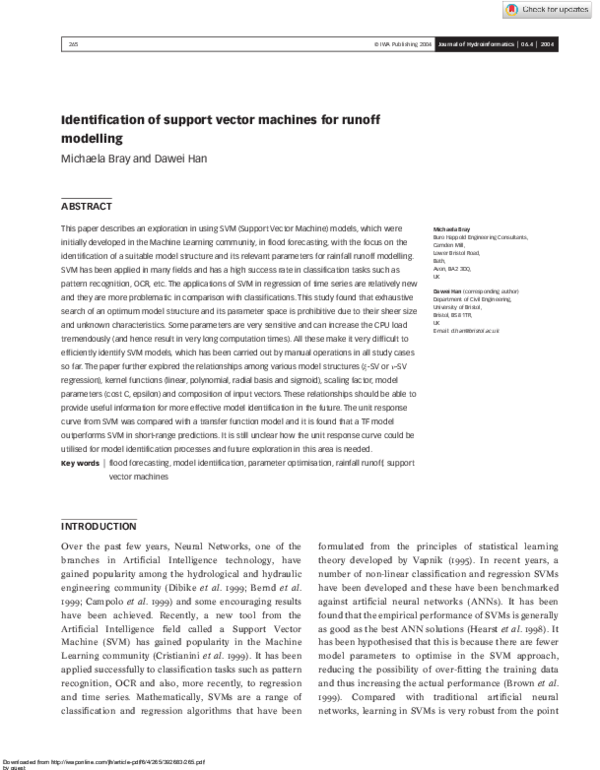 (PDF) Identification of support vector machines for runoff modelling